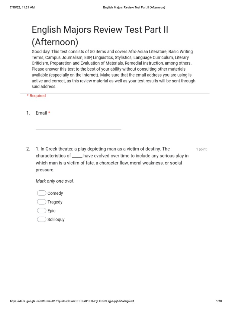 English Majors Review Test Part II | PDF | Multiple Choice ...