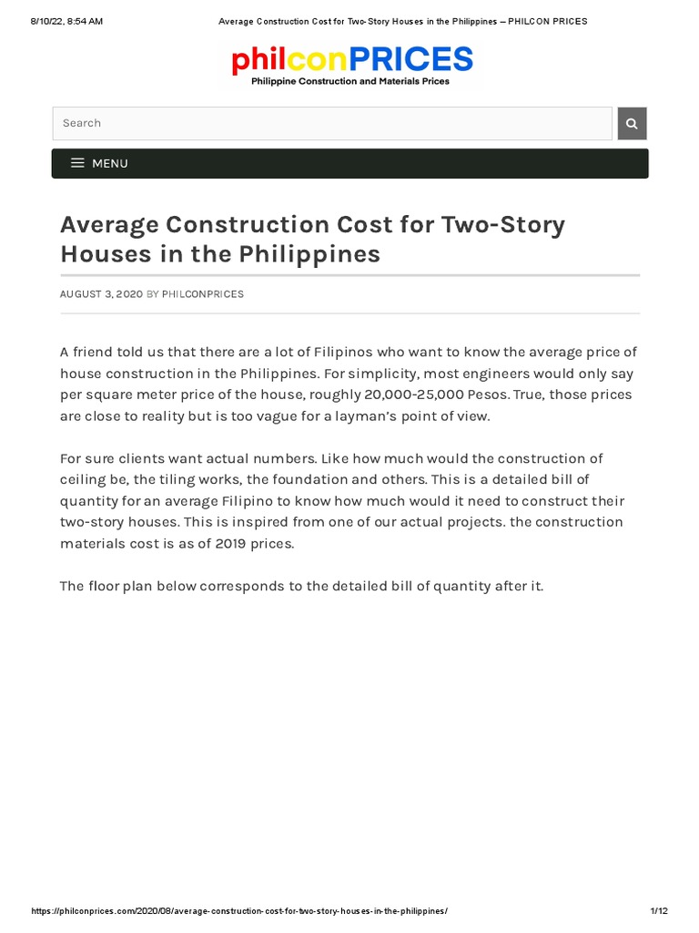 Average Construction Cost For Two-Story Houses in The Philippines ...