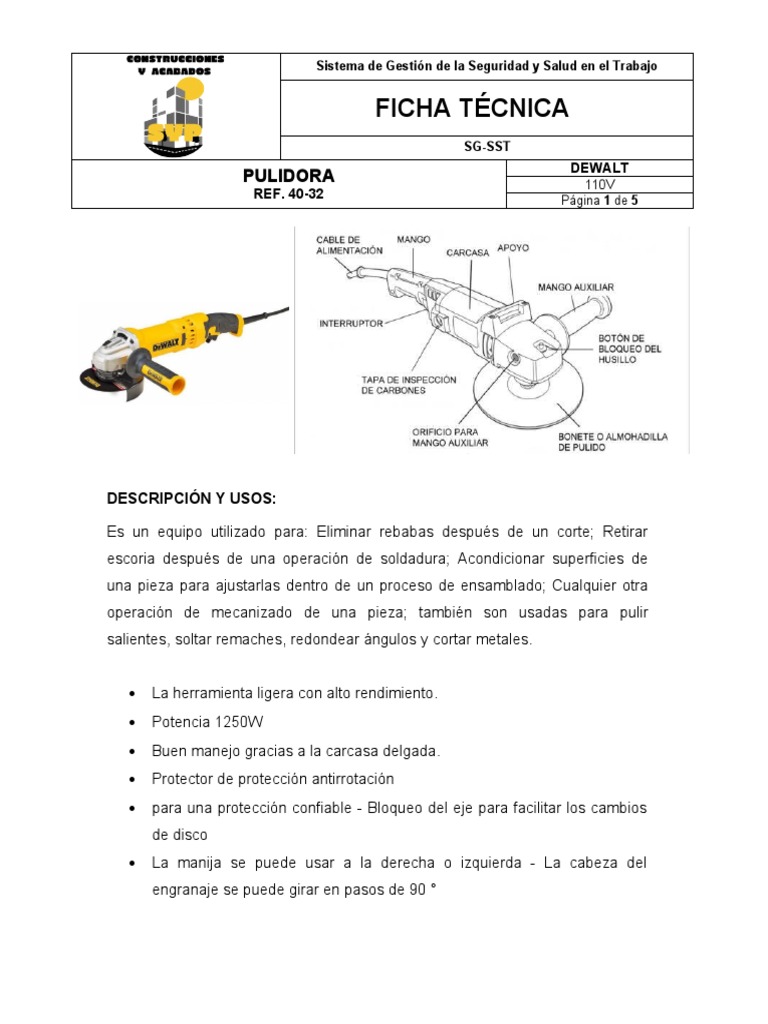 Ficha Técnica Pulidora Dewalt | PDF