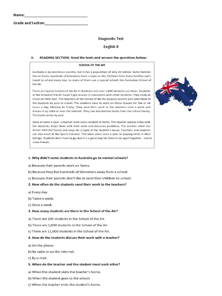 Diagnostic Test English 8 | PDF