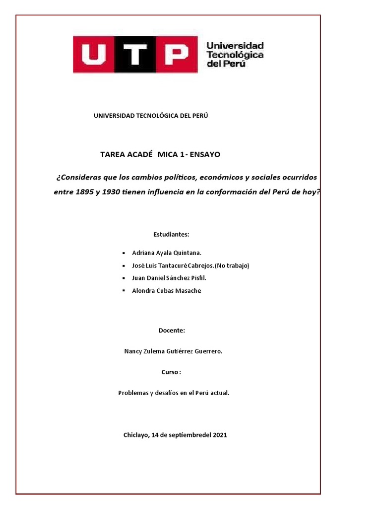 Tarea Acadé Mica 1-Ensayo | Descargar gratis PDF | Perú | Clase media