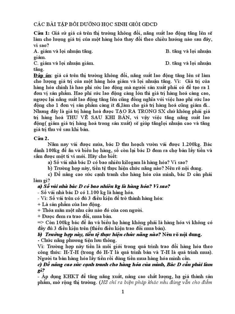 CÁC BÀI TẬP BỒI DƯỠNG HỌC SINH GIỎI GDCD | PDF