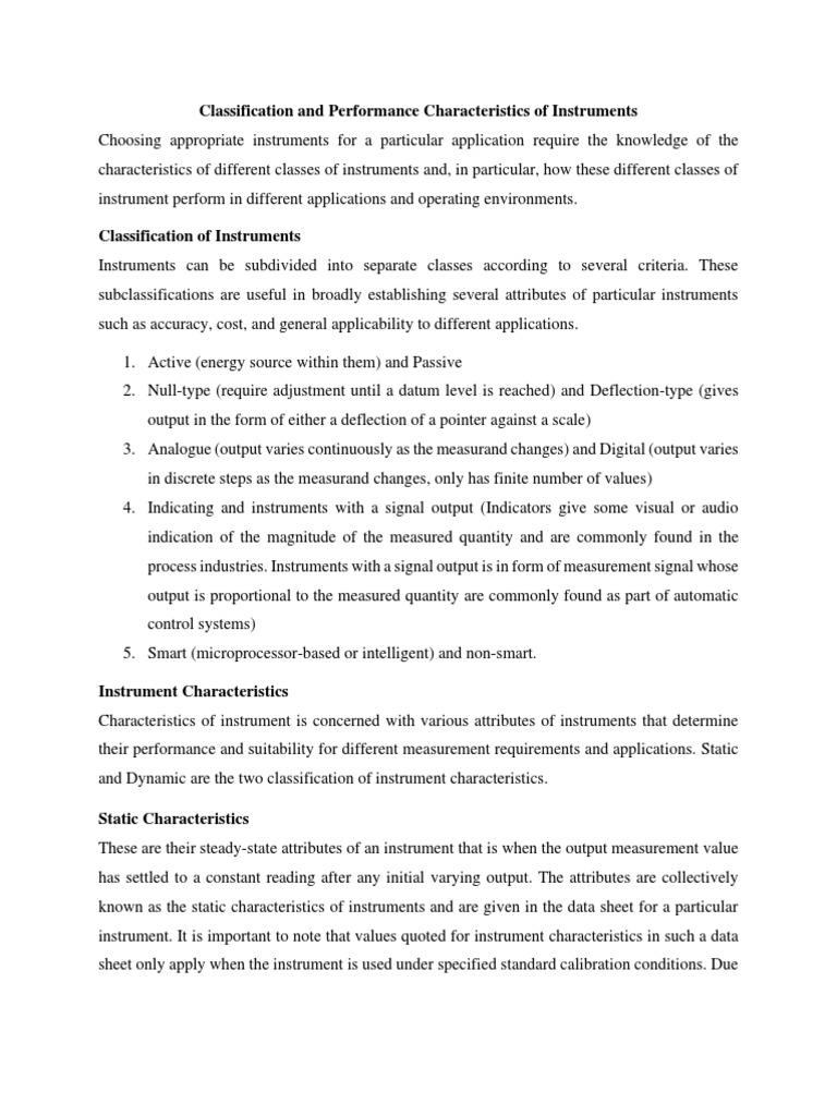 Classification and Performance Characteristics of Instruments | PDF ...