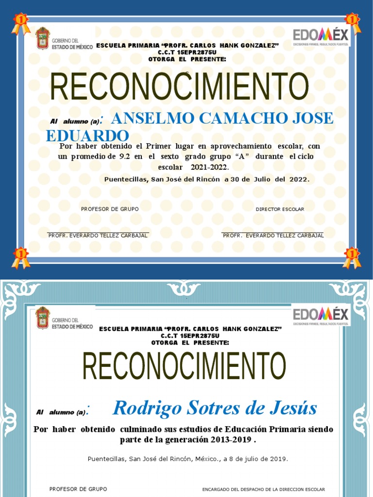 Diplomas de Aprovechamiento Escolar | PDF