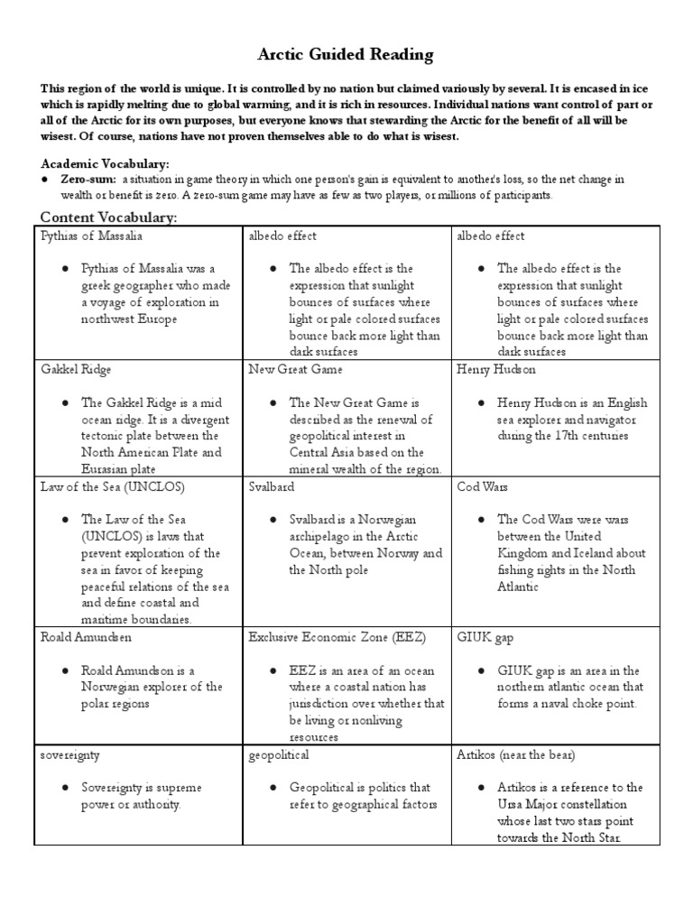 The Arctic Reading Guide Questions | PDF | Arctic | Climate Change