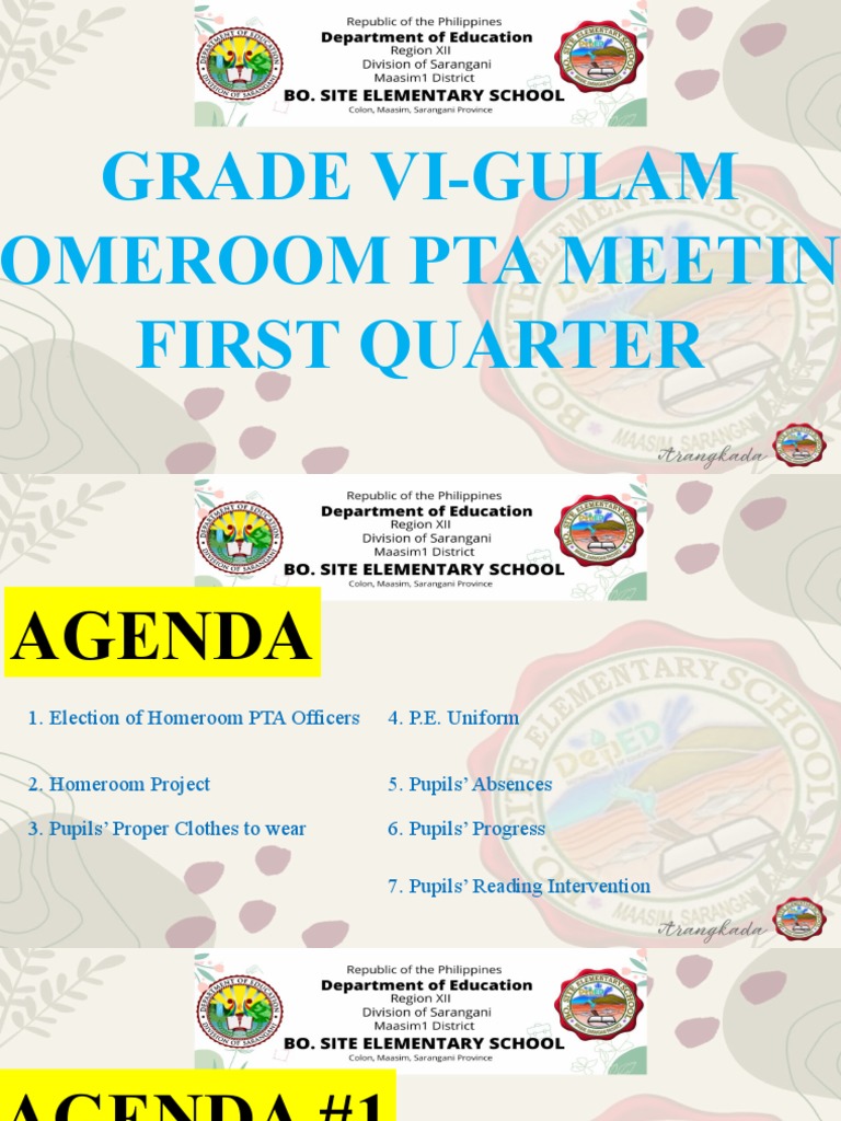 Homeroom Pta Meeting PPT Presentation | PDF