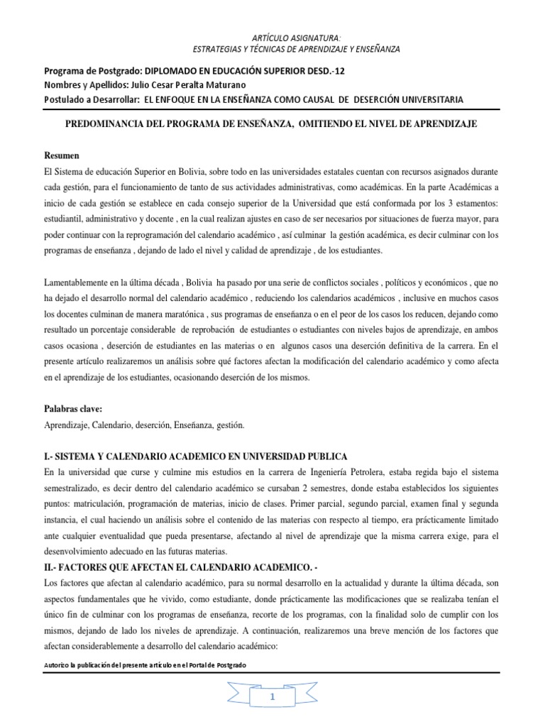 Artículo Deserción en La Educación Superior | PDF | Método de enseñanza ...