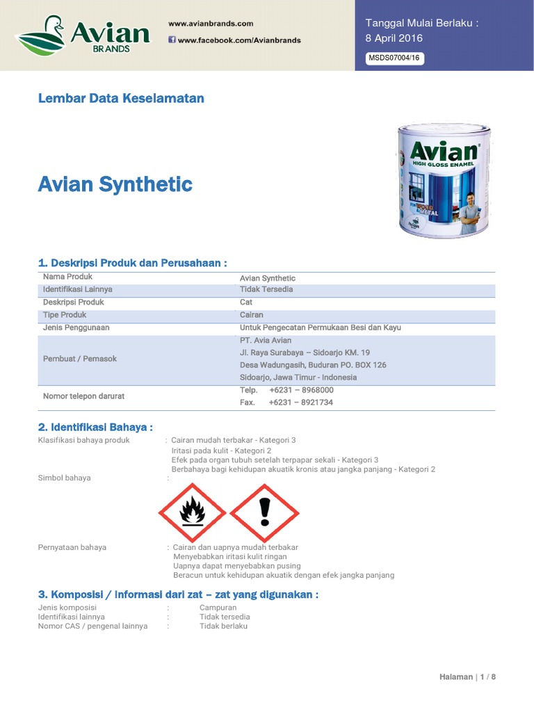 MSDS - Avian Synthetic 11 | PDF