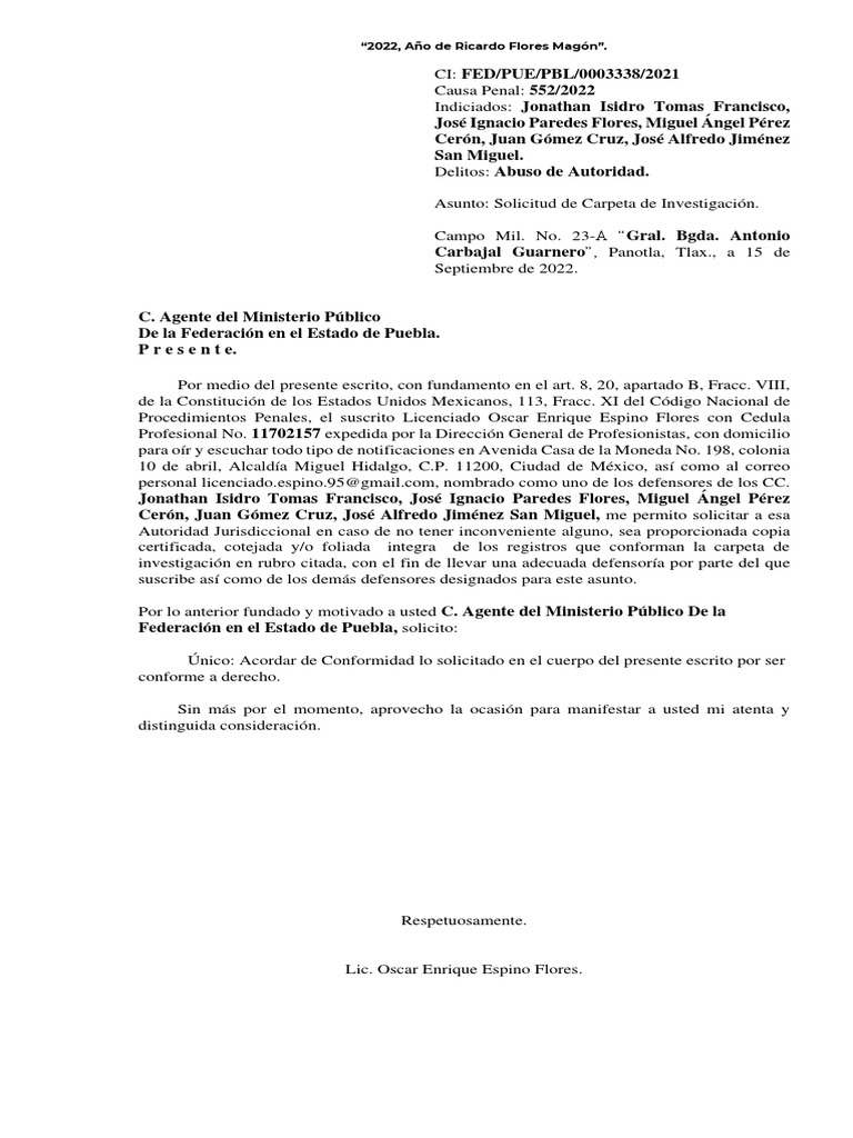 Solicitud de Carpeta de Investigación | PDF | Justicia | Crimen y violencia