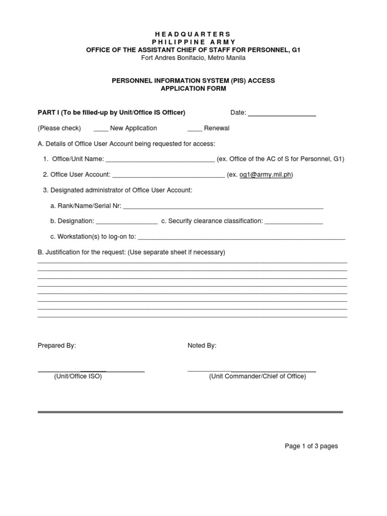 PIS Access Application Form | PDF | Philippines | Information Technology