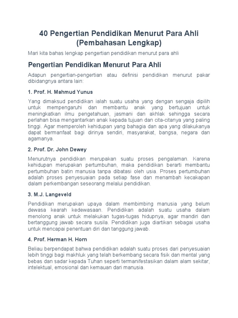 40 Definisi Pendidikan Menurut Ahli | PDF