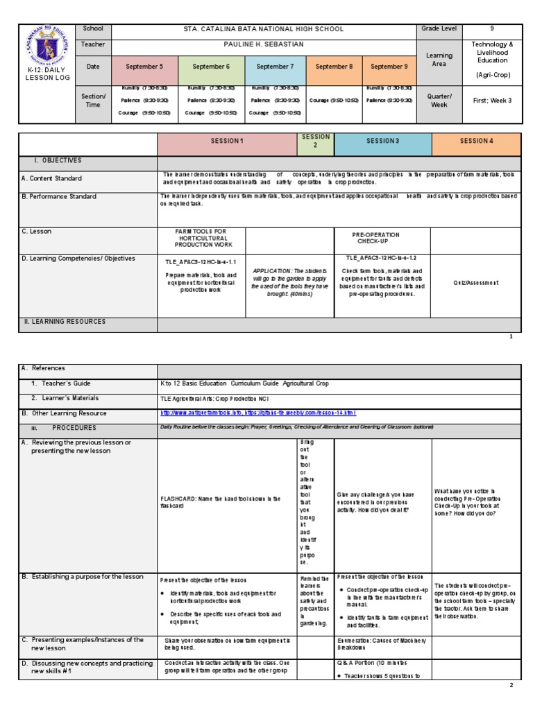 STA Catalina high school agriculture lesson log | PDF | Learning | Teachers