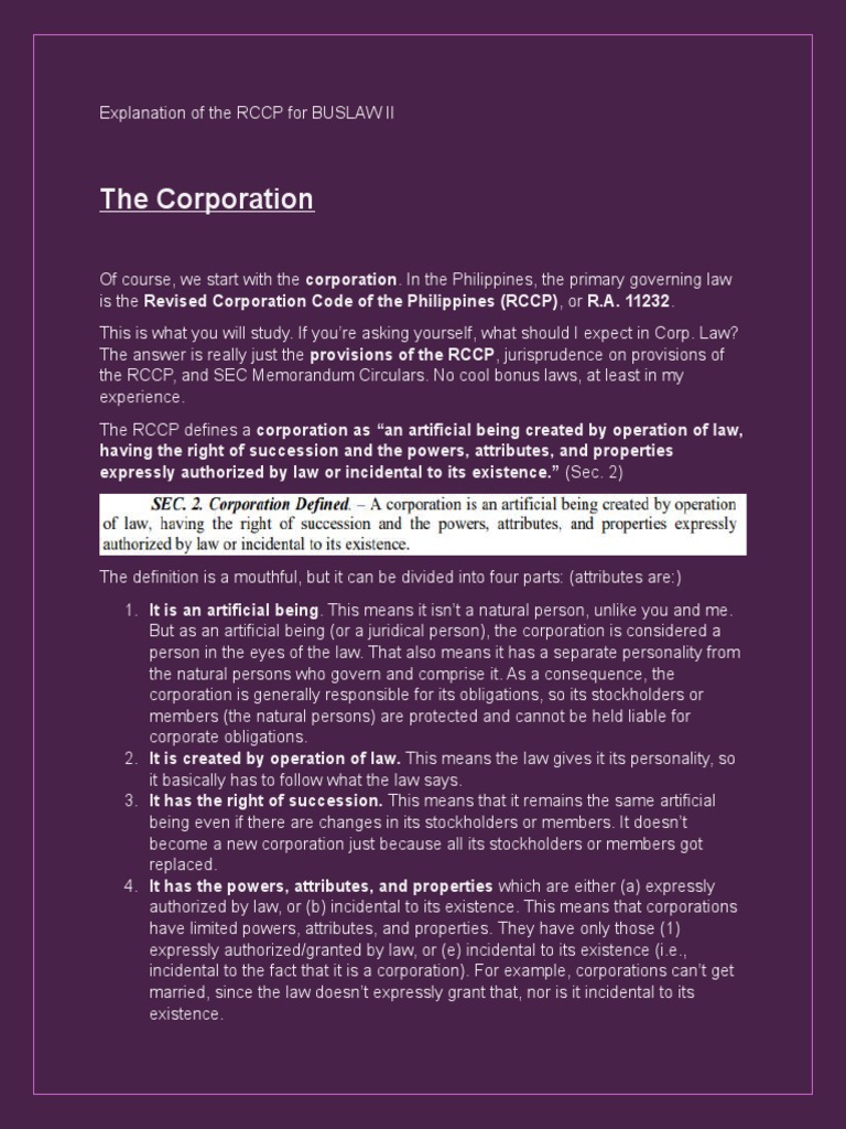 Explanation of The RCCP For BUSLAW II | PDF | Stocks | Corporations