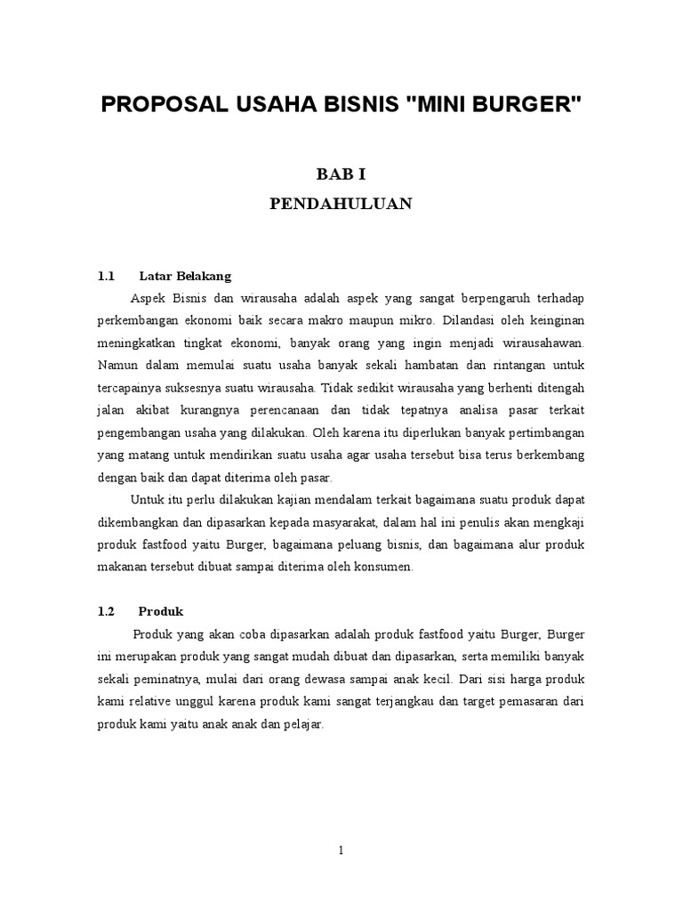 Proposal Usaha Mini Burger | PDF