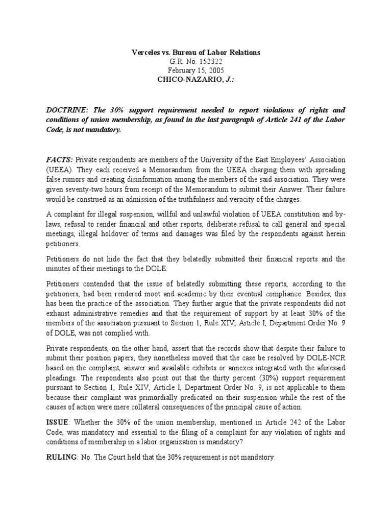 Verceles vs. Bureau of Labor Relations | PDF | Complaint | Cause Of Action