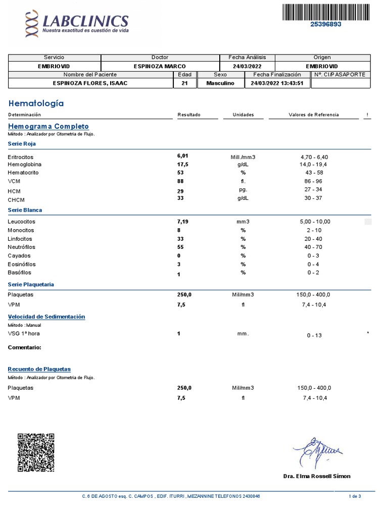 Hematología: Hemograma Completo | PDF | Anatomía | Patologia clinica