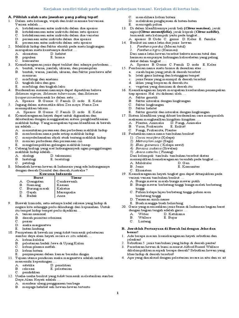 Soal Keanekaragaman Hyt Sept 2022 | PDF