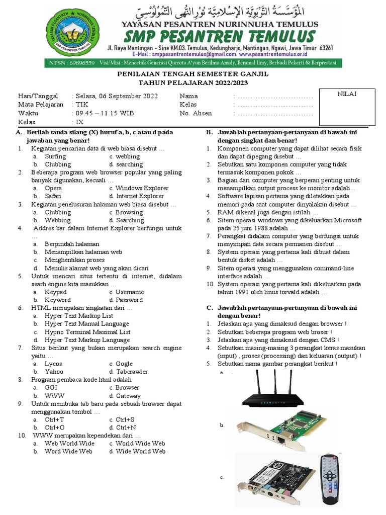 Soal PTS Ganjil Tik 9 | PDF | Komputer