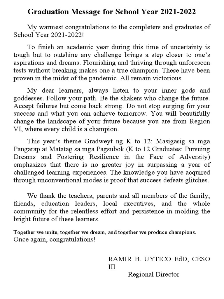 Graduation Message Uytico | PDF | Wellness