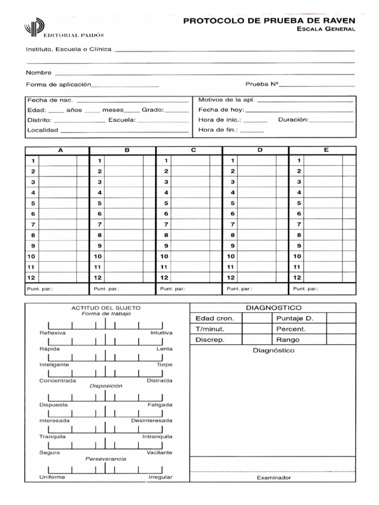 Raven Escala General - Protocolo | PDF