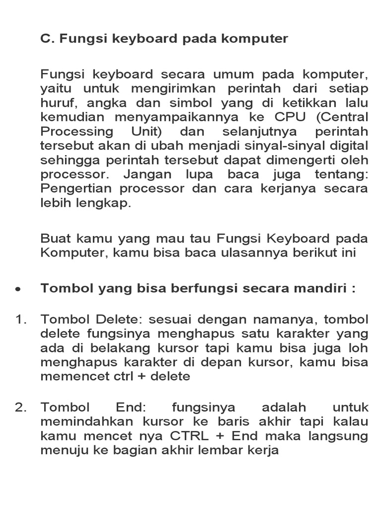 Fungsi Utama Tombol Keyboard Komputer | PDF