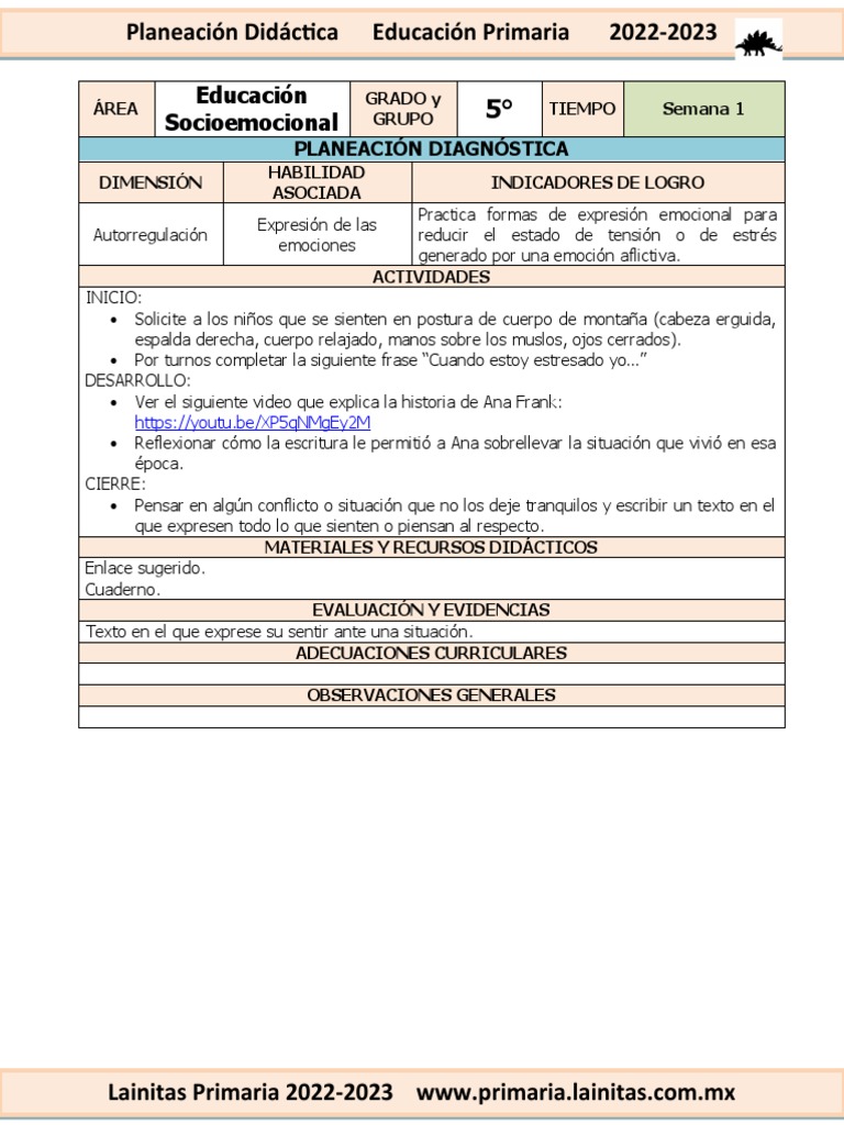 Planeación Didáctica Socioemocional 5° | PDF | Las emociones | Ira