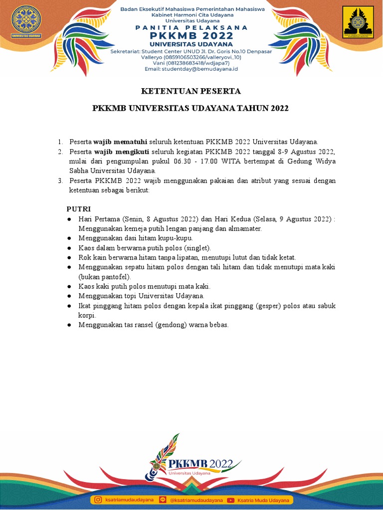 KETENTUAN PESERTA PKKMB 2022 UNIVERSITAS UDAYANA - Docx - 3 | PDF