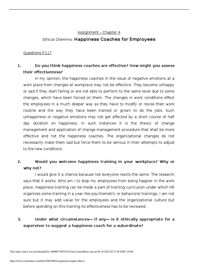 Assignment Chapter 4 | PDF | Happiness | Emotions