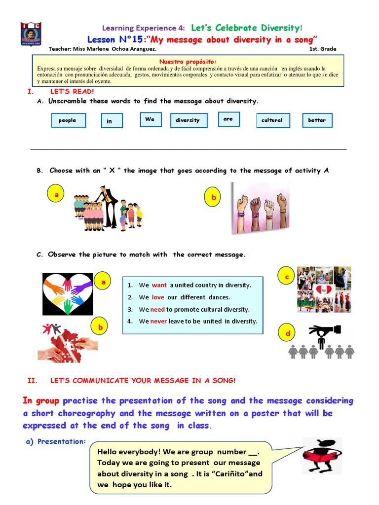1° Lesson 15 - My Message About Diversity in A Song. | PDF