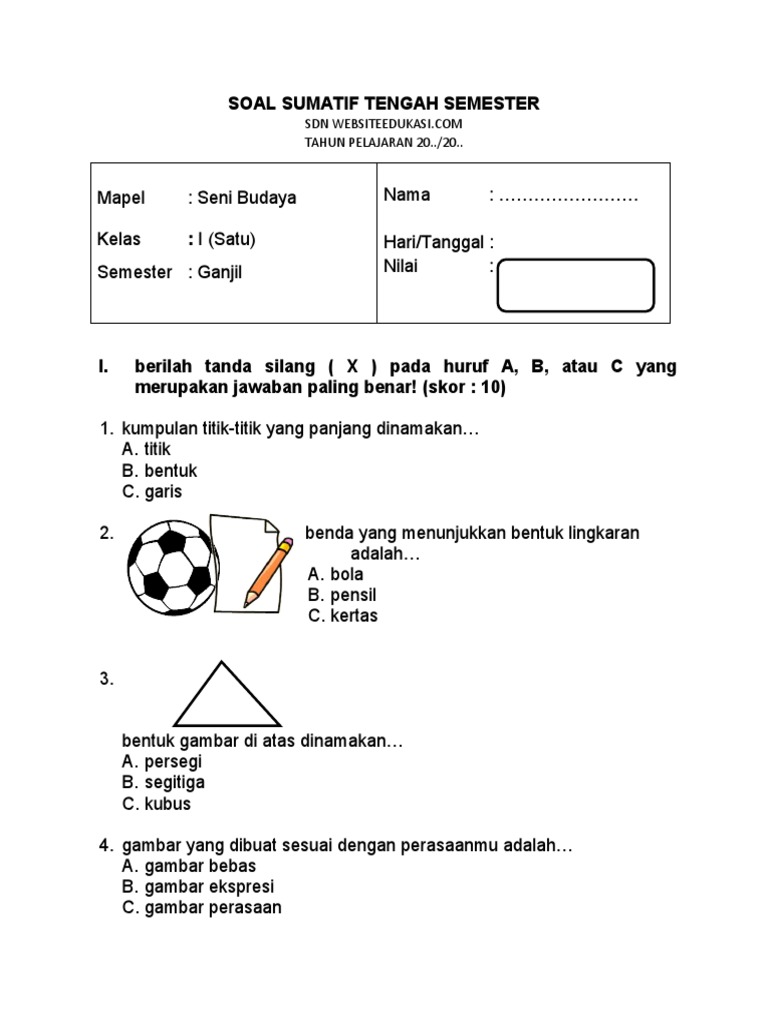 Soal STS SBDP Kelas 1 | PDF