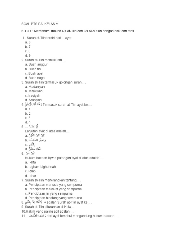 Soal PTS Pai Kelas V 2022 | PDF | Agama & Spiritualitas