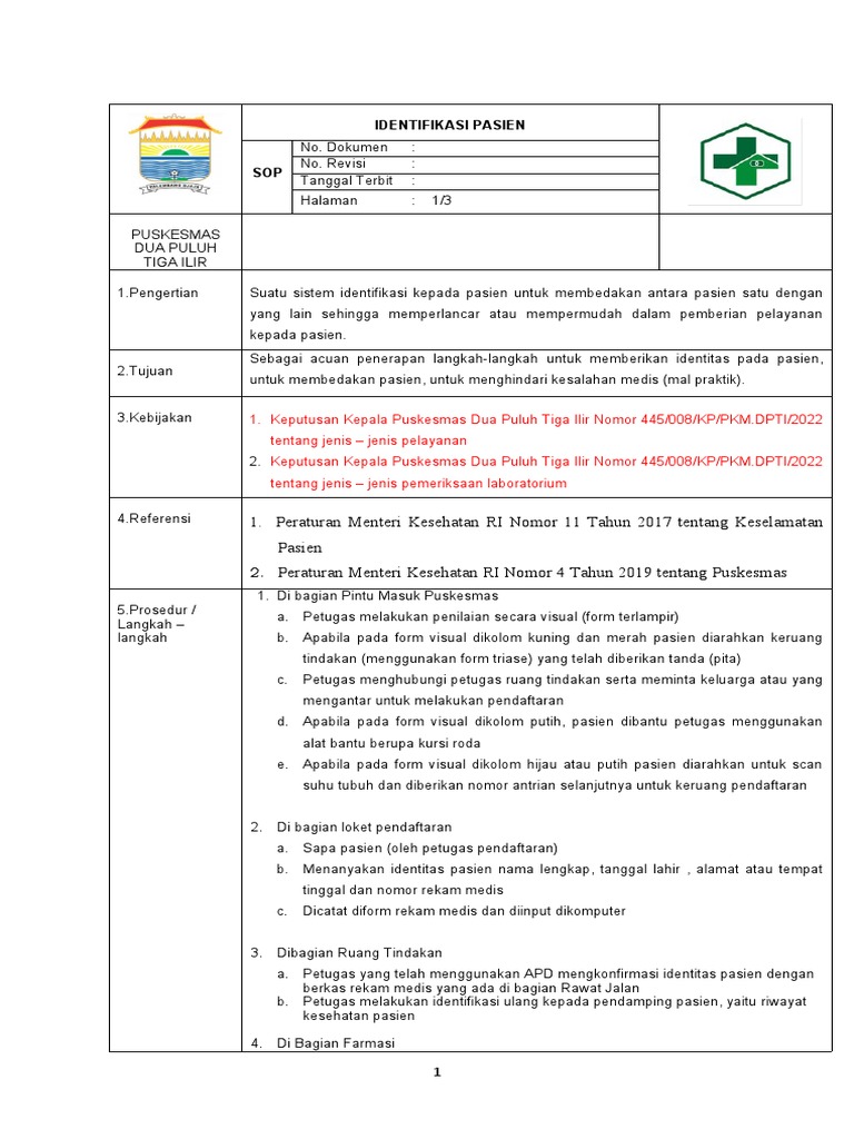 Sop Identifikasi Pasien | PDF | Sains & Matematika