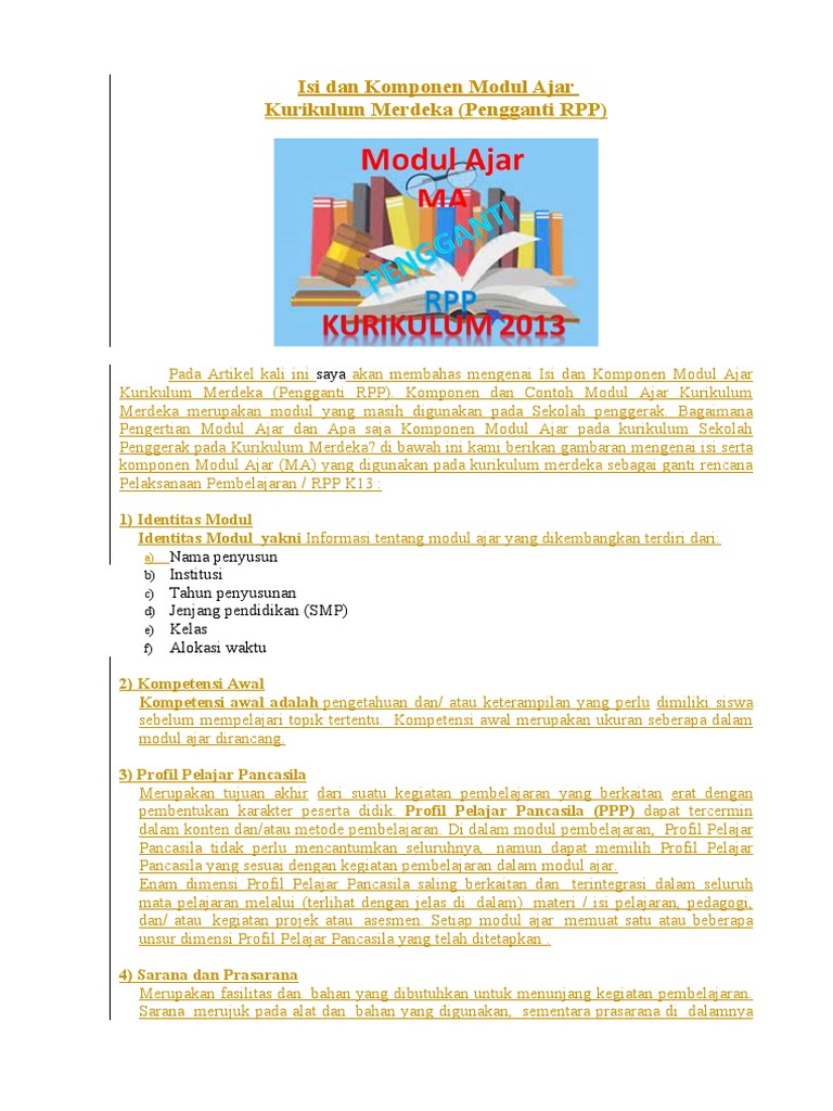 Isi Dan Komponen Modul Ajar Kurikulum Merdeka | PDF