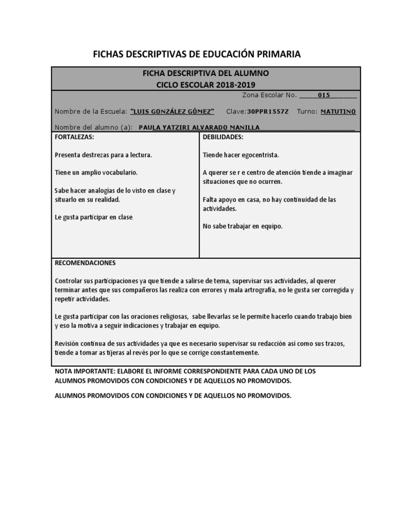 Fichas Descriptivas de Educación Primaria | PDF | Educación primaria ...