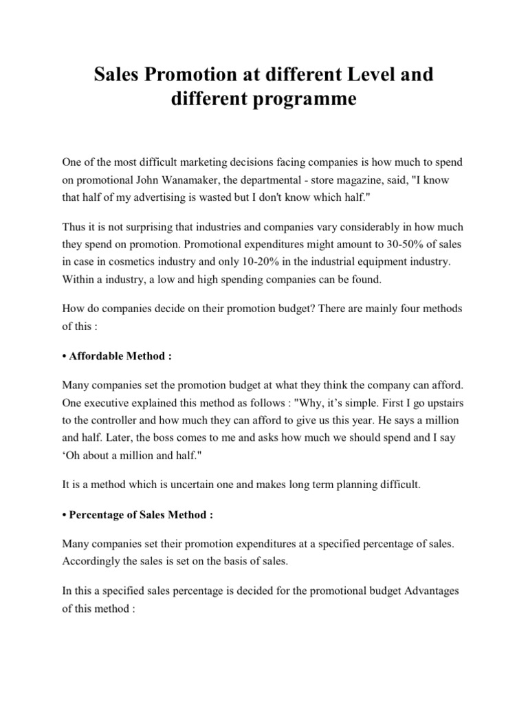 Sales Promotion at Different Level and Different Programme | PDF ...