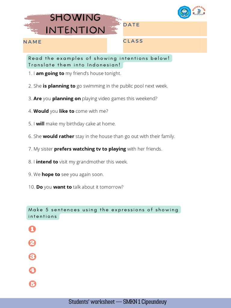 Showing Intention Worksheet2 | PDF