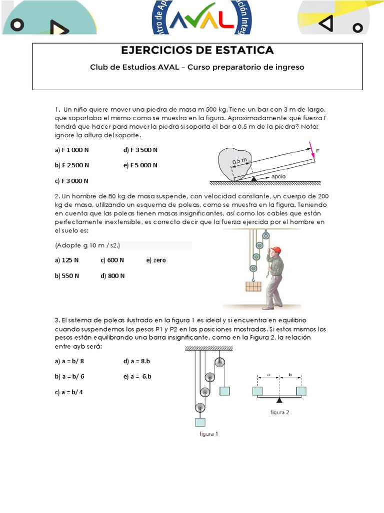 Ejercicios de Estatica 2 Cursillo Aval | PDF | Mecanica clasica | Cantidades fisicas