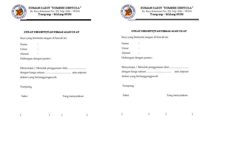 Surat Persetujuan Pemakaian Obat | PDF