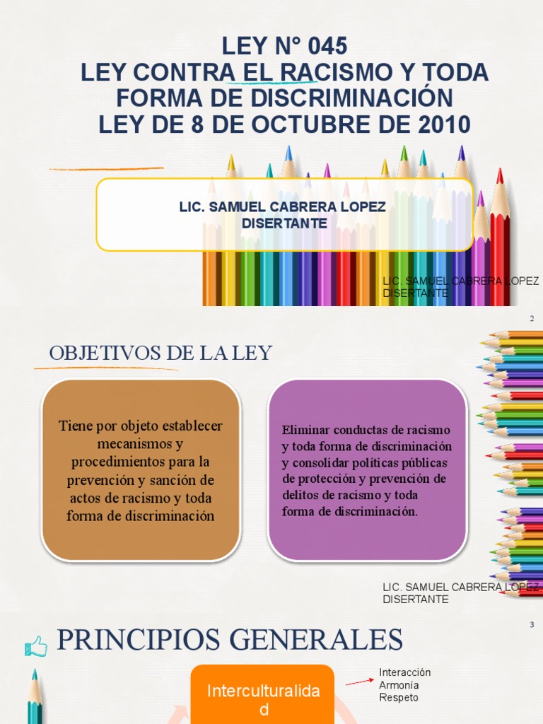 Ley 045 | PDF | Racismo | Discriminación y relaciones raciales