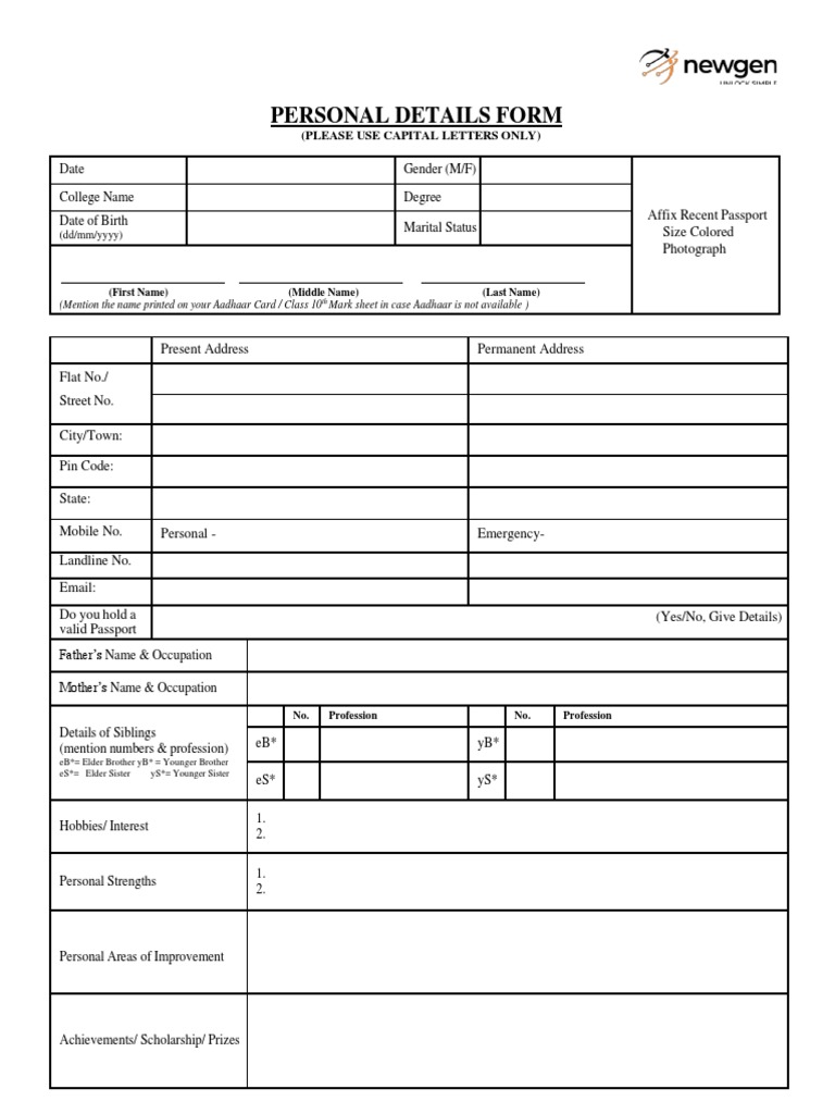 Personal Detail Form-AE Cadre | PDF