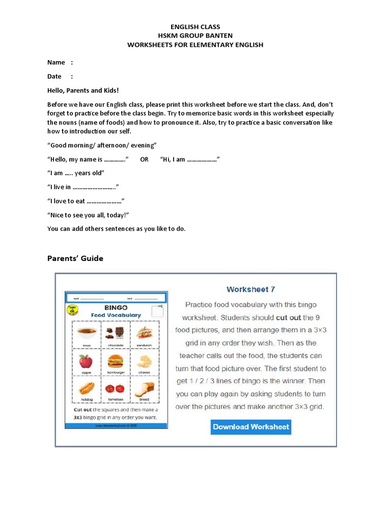 Elementary English Worksheets for Kids | PDF | Cooking, Food & Wine