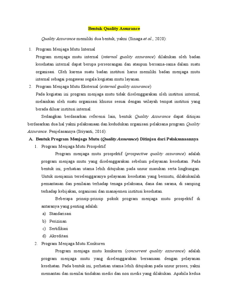 Bentuk Quality Assurance | PDF | Bisnis