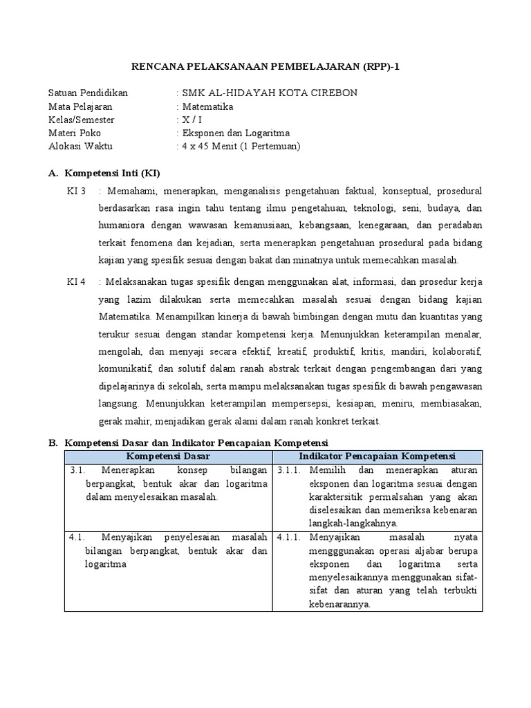 RPP Kelas X Pertemuan 1 Logaritma | PDF