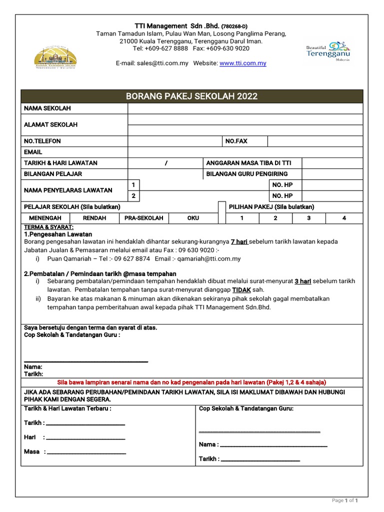 5-Borang Lawatan Pakej Sekolah 2022 | PDF
