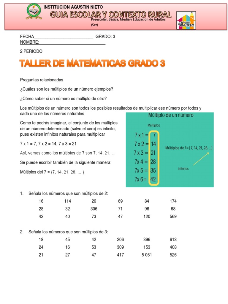 Taller Matematicas Grado 3 Arreglado | PDF | División (Matemáticas ...