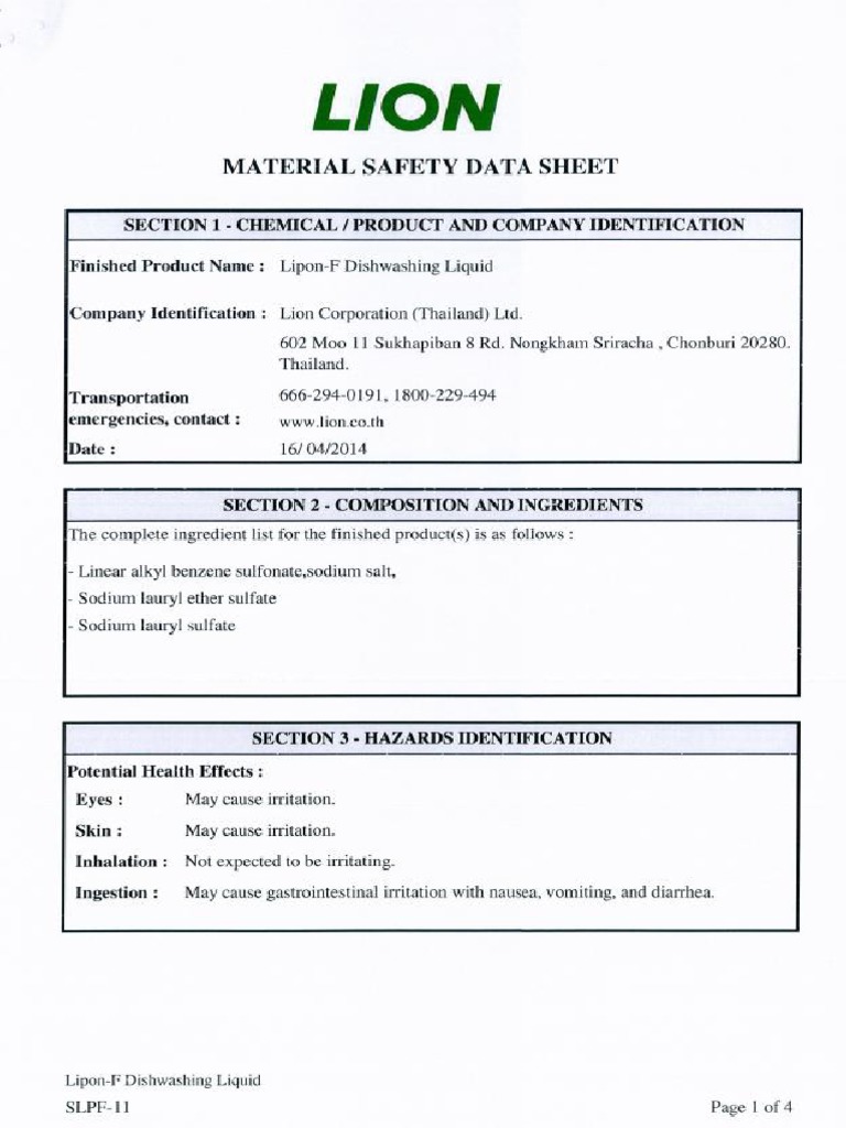 Mama Lemon MSDS | PDF