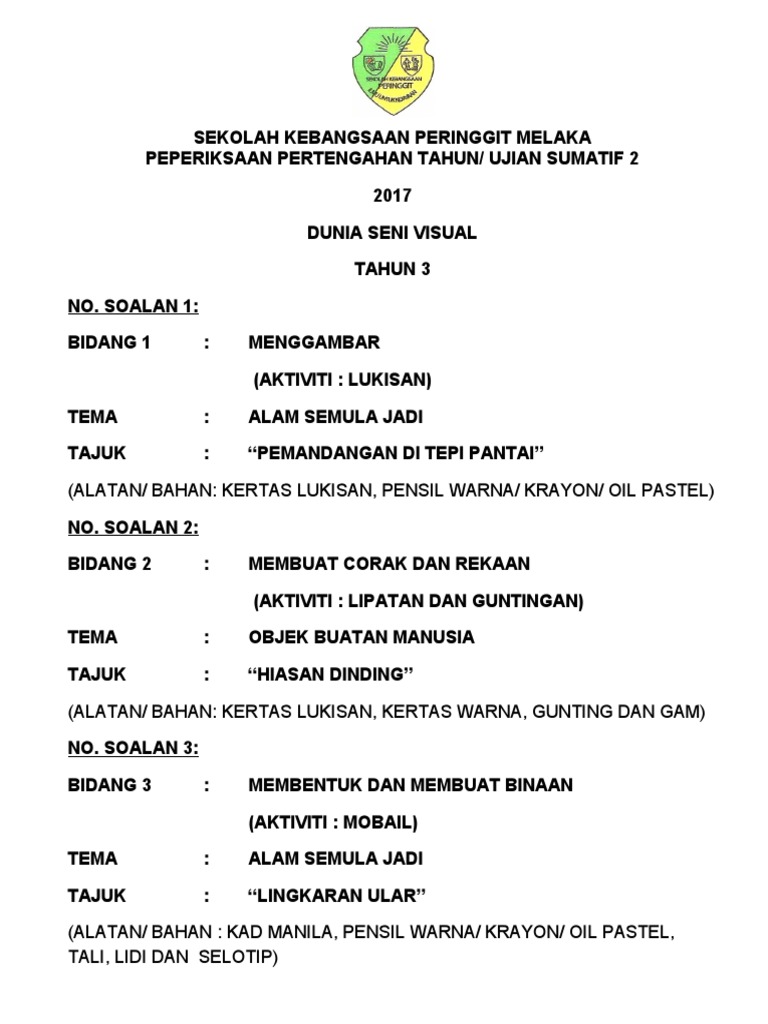 Contoh Format Soalan DSV Tahun 3 2017 | PDF