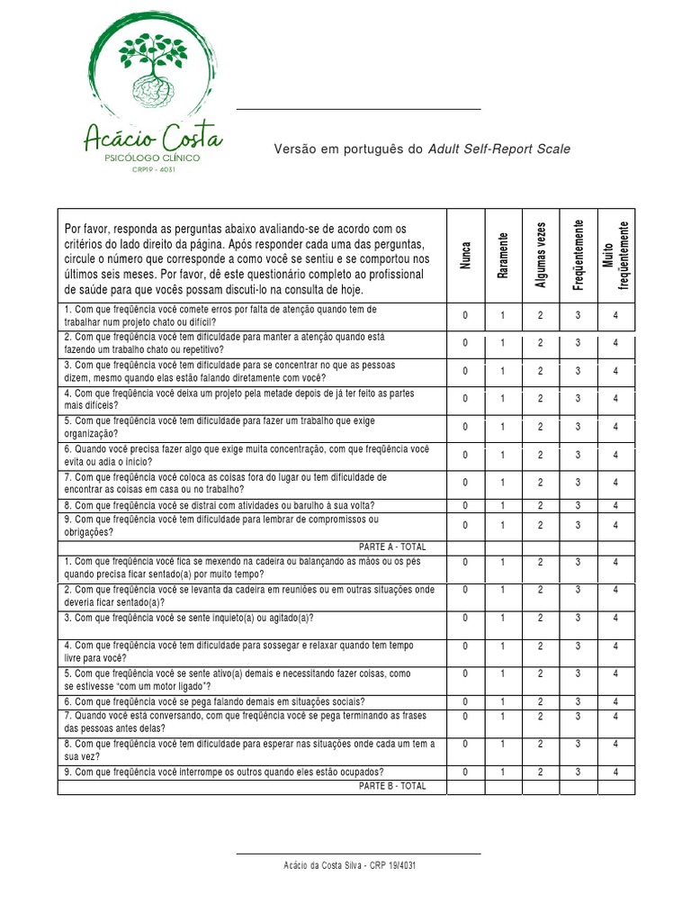 ASRS-18 só a escala | PDF