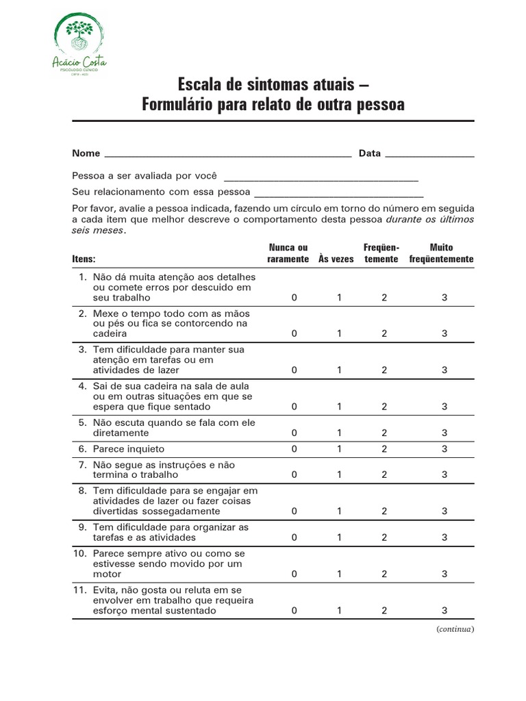 Escala Beck Sem Score | PDF | Tráfego
