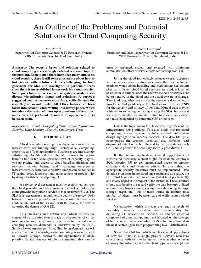 Cloud Computing Security Challenges & Solutions | PDF | Cloud Computing | Security